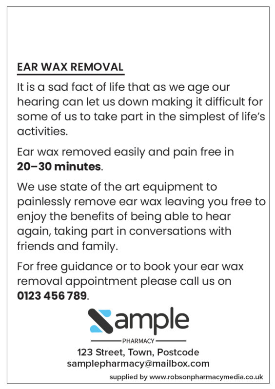 Ear Wax Removal Leaflets | Enhance Pharmacy Service Awareness - Robson ...